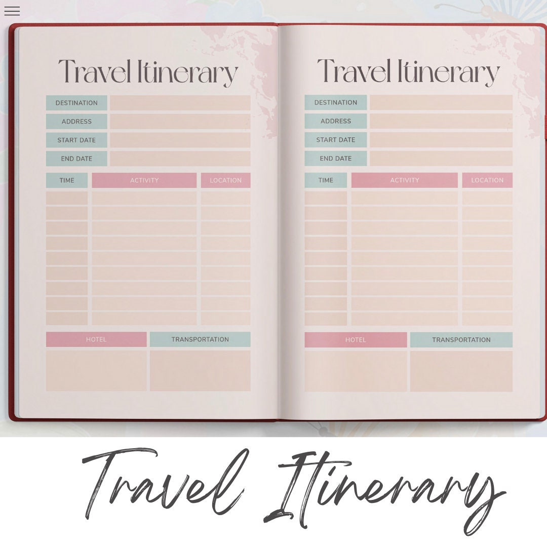 Travel Planner Digital Travel Journal Travel Planner Vacation Planner ...