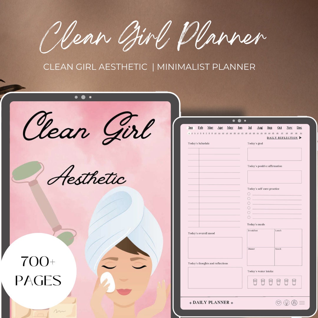 Clean Girl Aesthetic Self Care Planner Digital Minimalist Planner Self