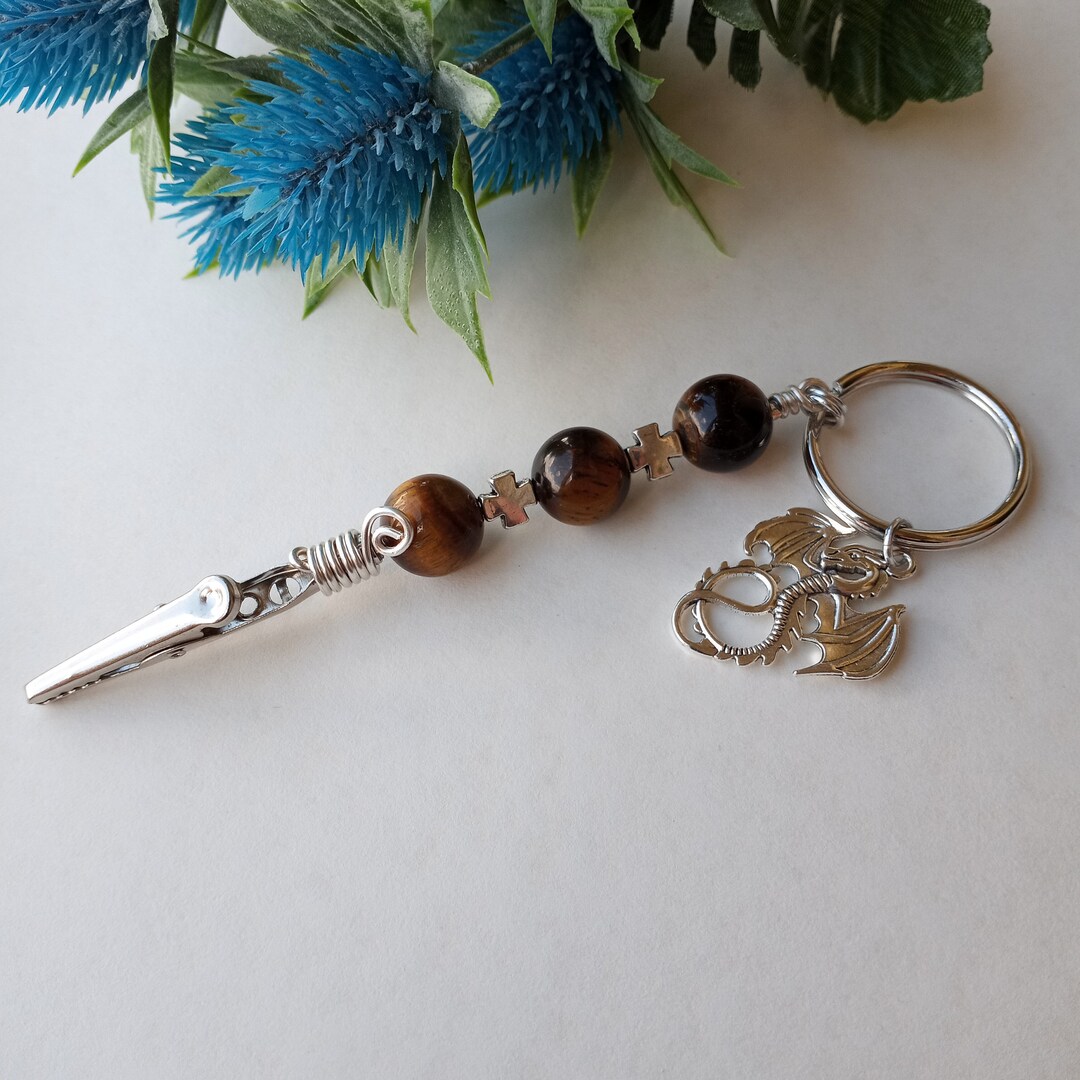 Tiger Eye Keychain Alligator Clip With Med. Dragon Charm - Etsy