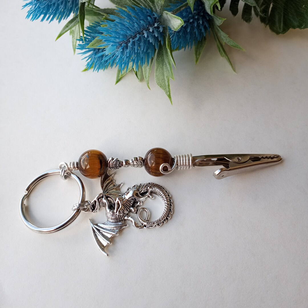 Tiger Eye Keychain - Alligator Clip With Large Dragon Charm - Etsy