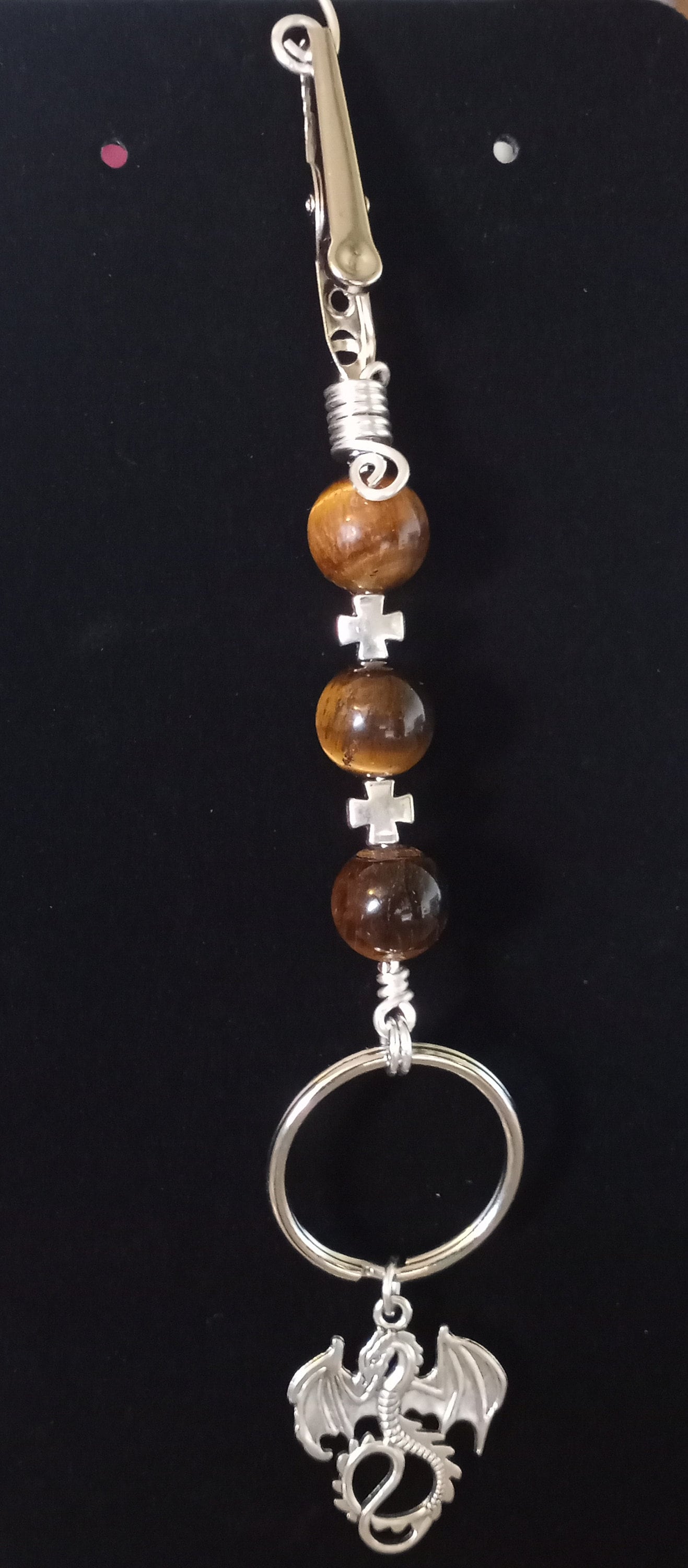 Tiger Eye Keychain Alligator Clip With Med. Dragon Charm - Etsy