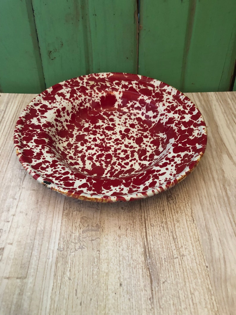 Vintage 3-piece Set of Red and White Splatterware – Enamelware ...