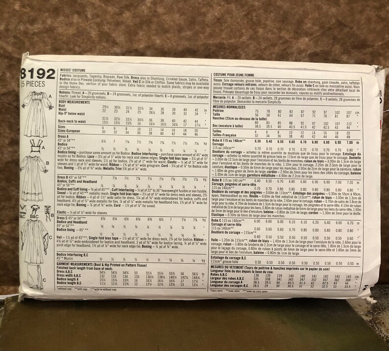 Vintage Costume Sewing Pattern Simplicity, 8192 - Etsy