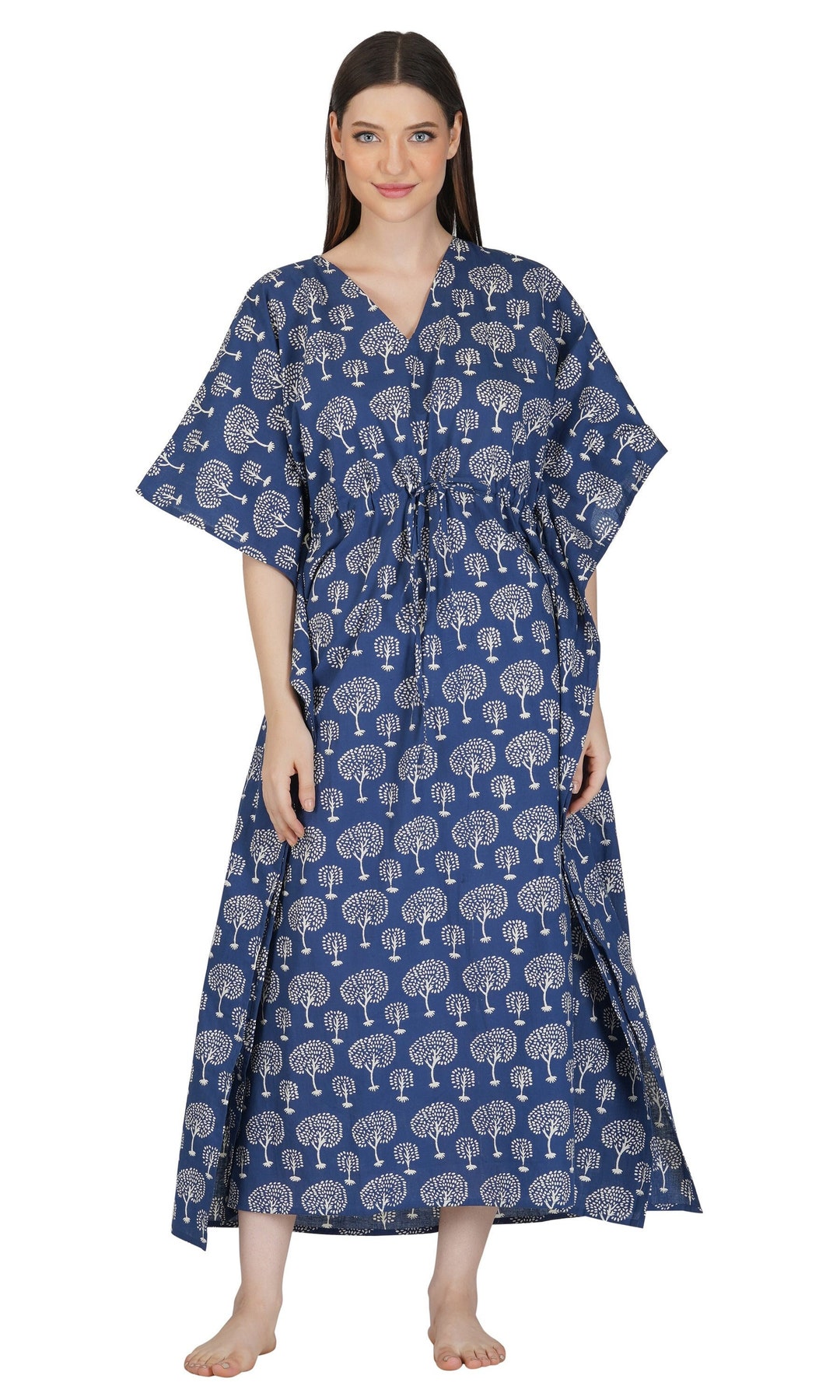 Safeera Indian Cotton Kaftan Flower Print Maxi, Hand Block Print Kaftan ...