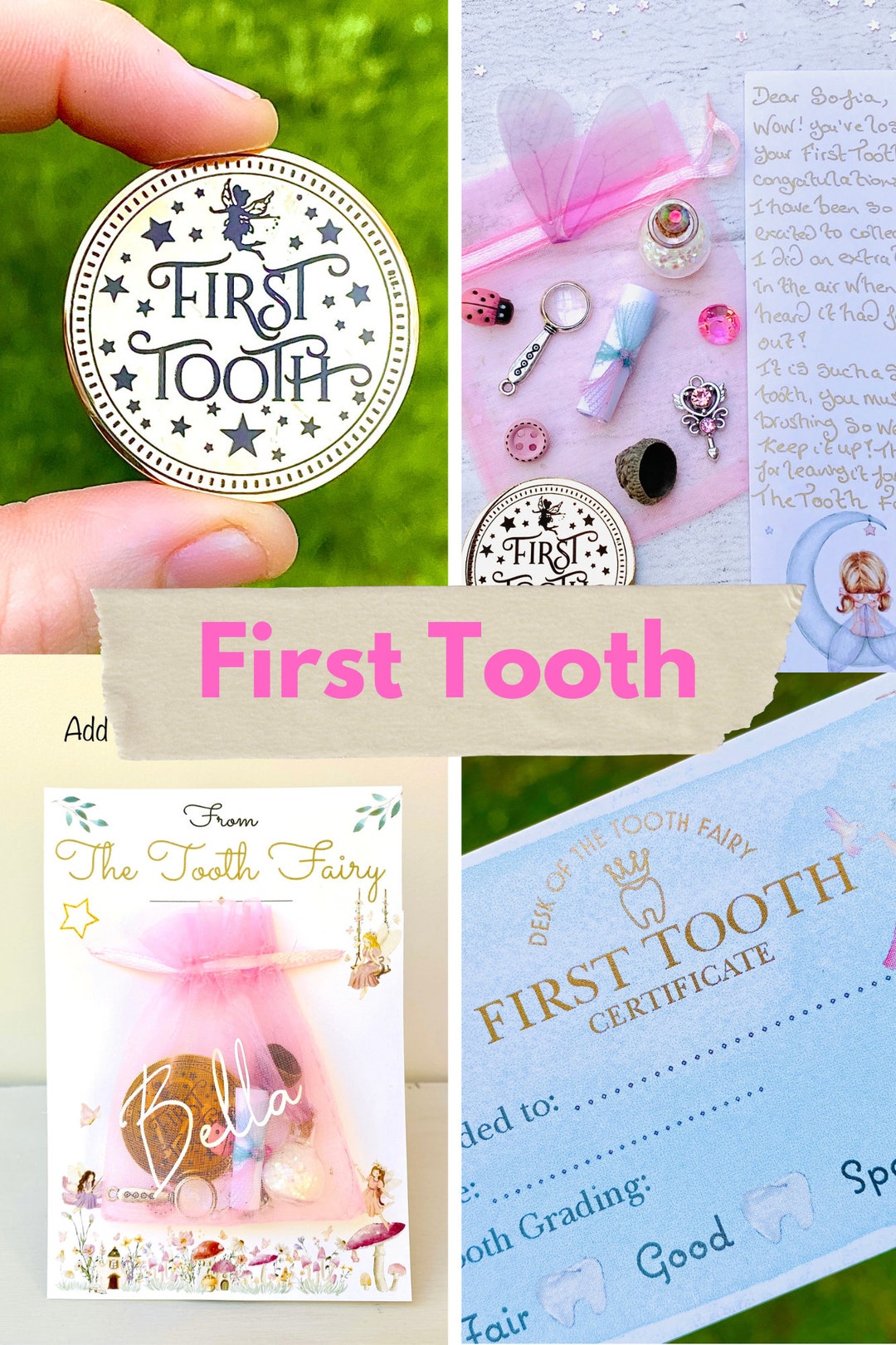 FIRST TOOTH Girls Tooth Fairy Gift Set With First Tooth Coin, Tooth ...