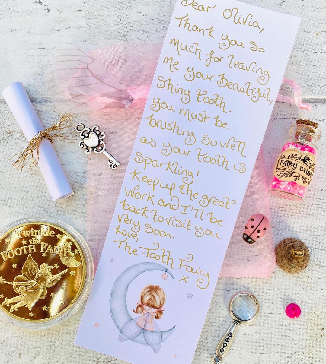 Tooth Fairy Kit With Tooth Fairy Gifts. Tooth Fairy Keepsake Letter ...