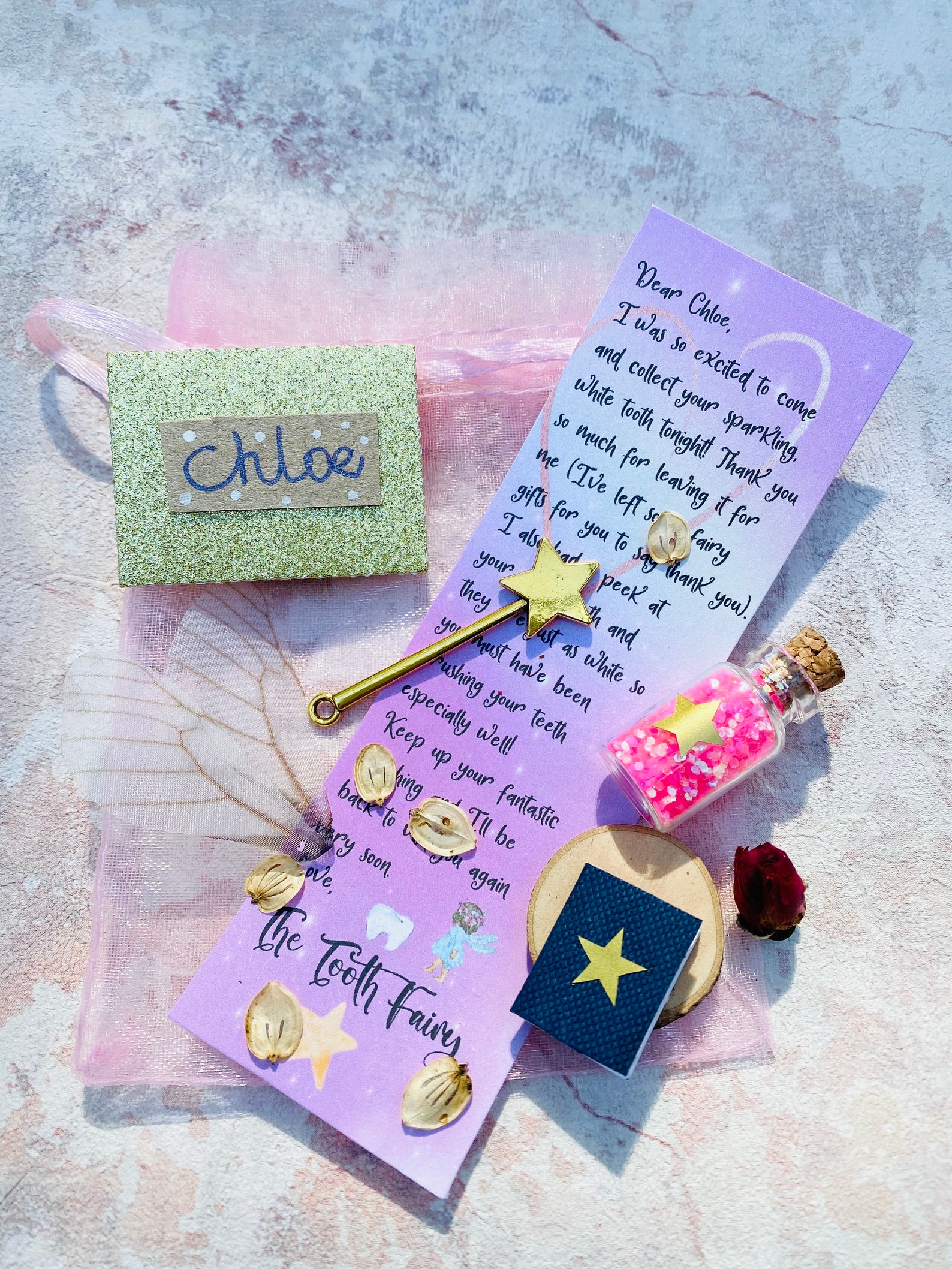 Tooth Fairy Set Personalised Fairy Letter, Bag With Gifts, Wand, Fairy ...