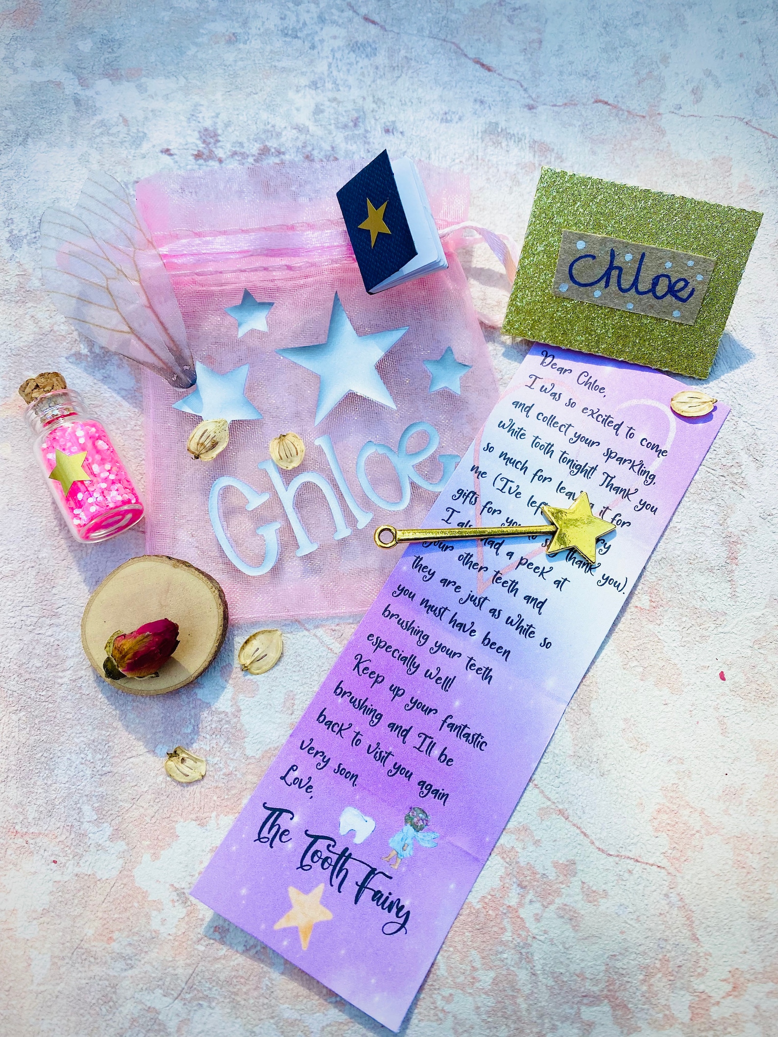Tooth Fairy Set Personalised Fairy Letter, Bag With Gifts, Wand, Fairy ...