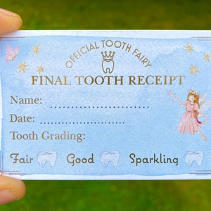 LAST TOOTH- Tooth Fairy Collection Certificate! Lost Tooth Receipt ...