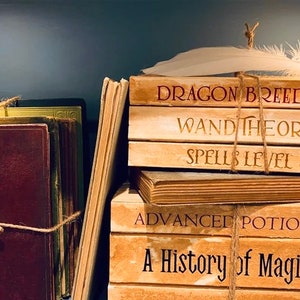 Rustic Spell Books- Old Magic Books Perfect for Wizard Bedroom Decor or ...