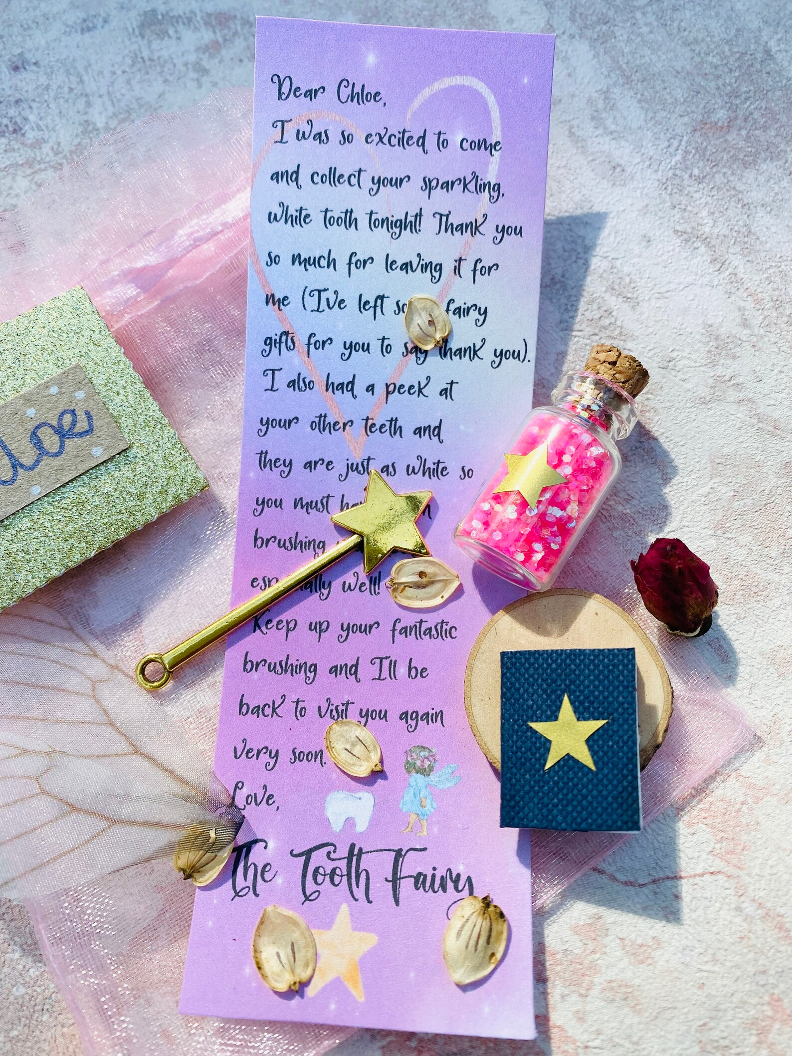 Tooth Fairy Set Personalised Fairy Letter, Bag With Gifts, Wand, Fairy ...