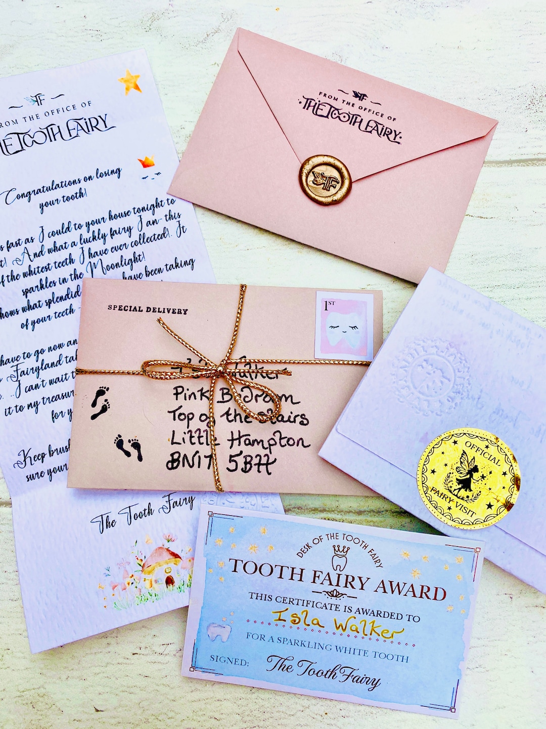 DELUXE Tooth Fairy LETTER With Tooth Certificate, Fairy Gold Coin ...