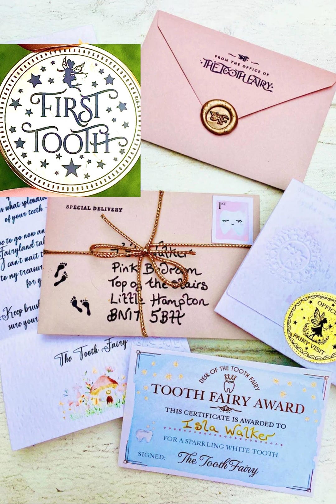 DELUXE Tooth Fairy LETTER With Tooth Fairy Gifts, Tooth Fairy Gold Coin ...