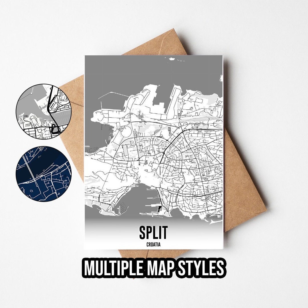 Split Greeting Card Croatia Map Design Minimalistic Gift - Etsy