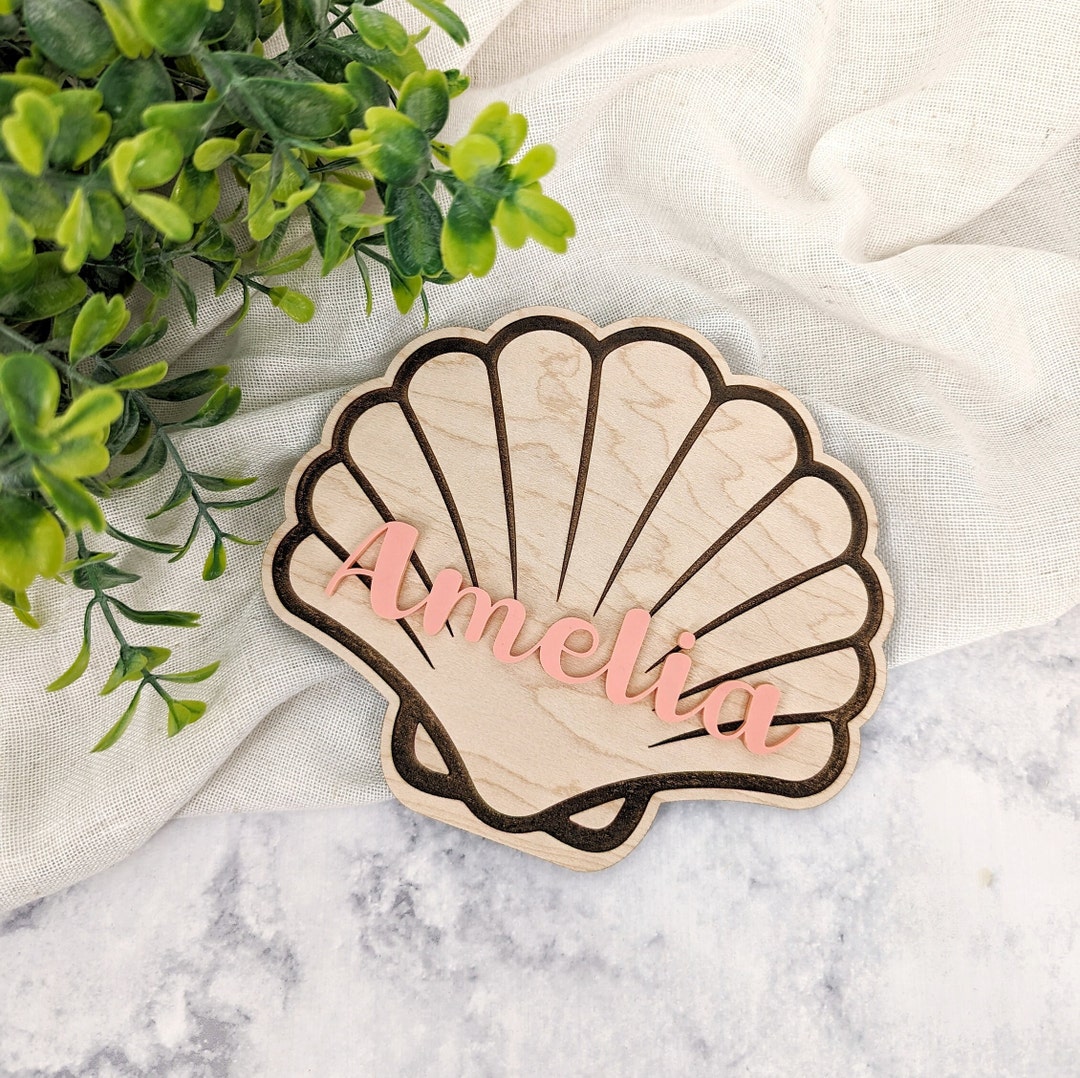 Custom Seashell Nursery Wooden Sign Personalized Kids Name Coastal ...
