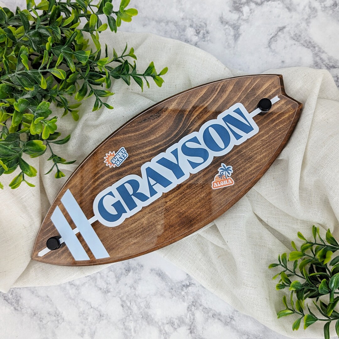 Custom Surfboard Wooden Name Sign Nursery Decor Beach Theme Bedroom ...