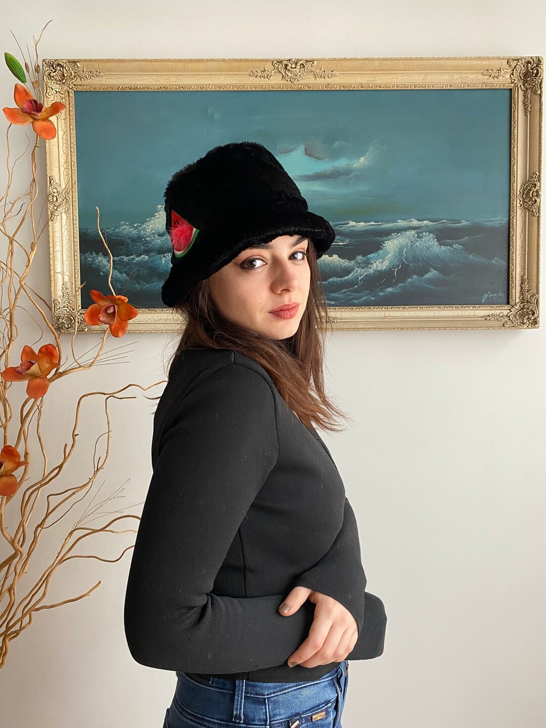 Watermelon Plush Bucket Hat, Black Color - Handmade WATERMELON ...