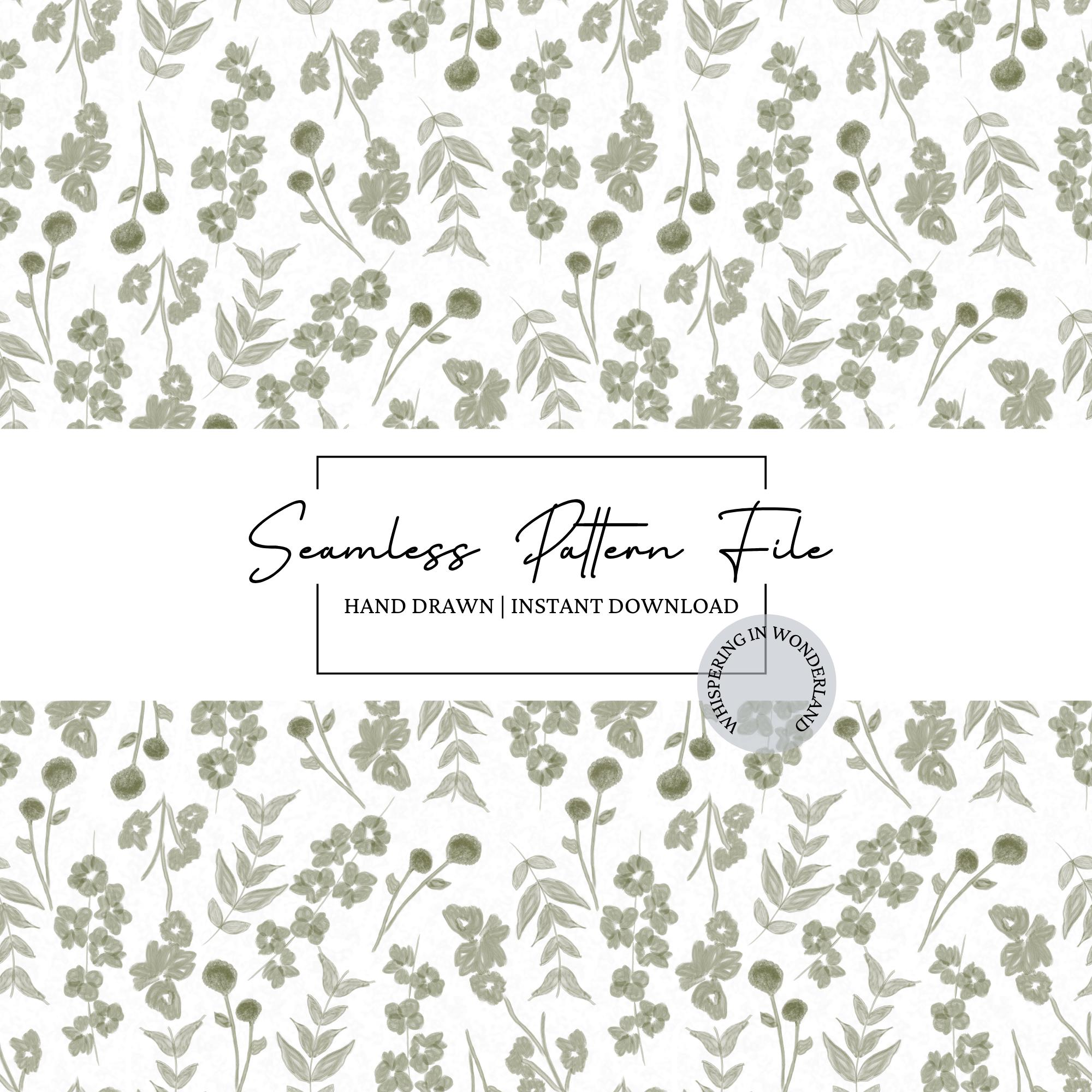 Sage Green Floral Seamless Pattern, Whimsy Fabric Design (PNG Download ...