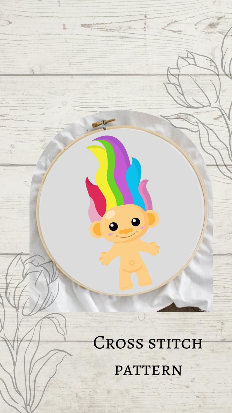 90's Troll Doll Pattern, Cross Stitch, Cross Stitch Pattern, 90's, 90's ...