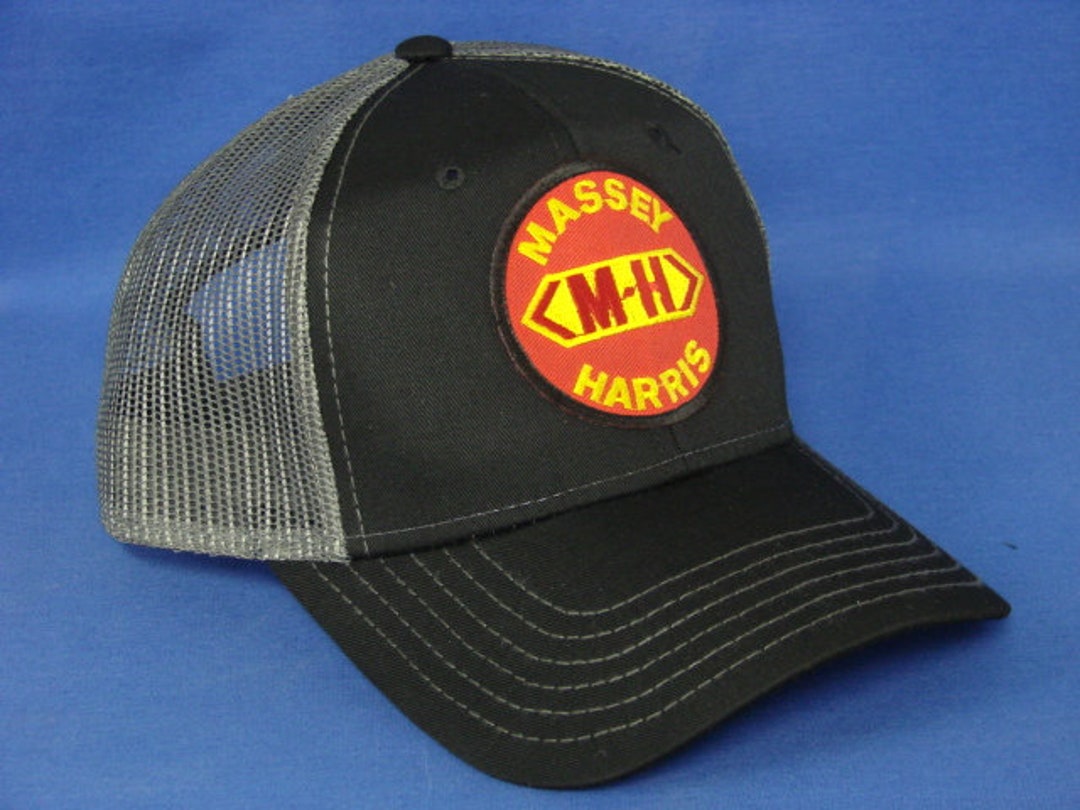 Massey Harris Tractor Logo on A Black and Charcoal Mesh Trucker Hat ...