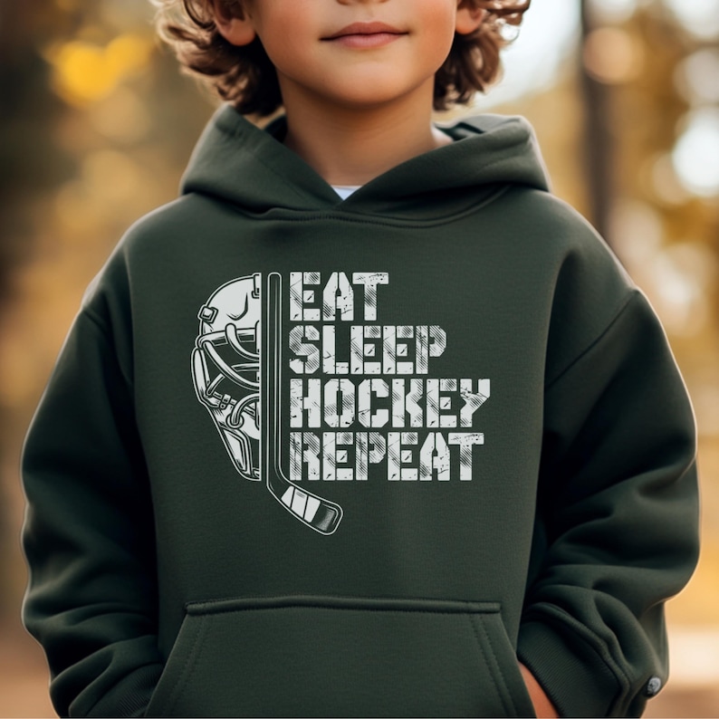 Youth Hockey Hoodie "eat Sleep Hockey Repeat" - Kids Ice Hockey ...