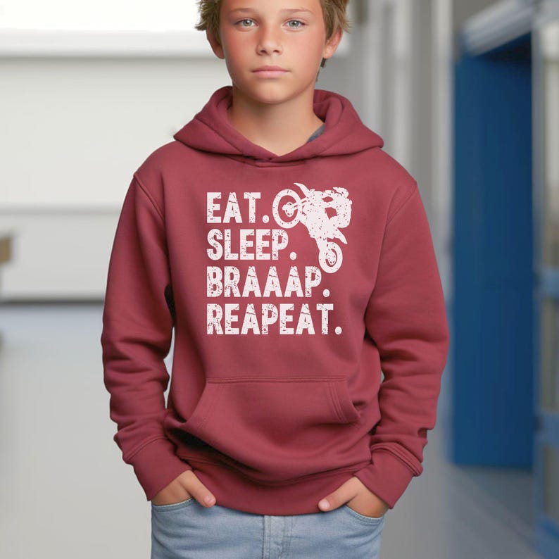 Kids Motocross Hoodie - Eat Sleep Brap Repeat - Children's Motorcycle ...