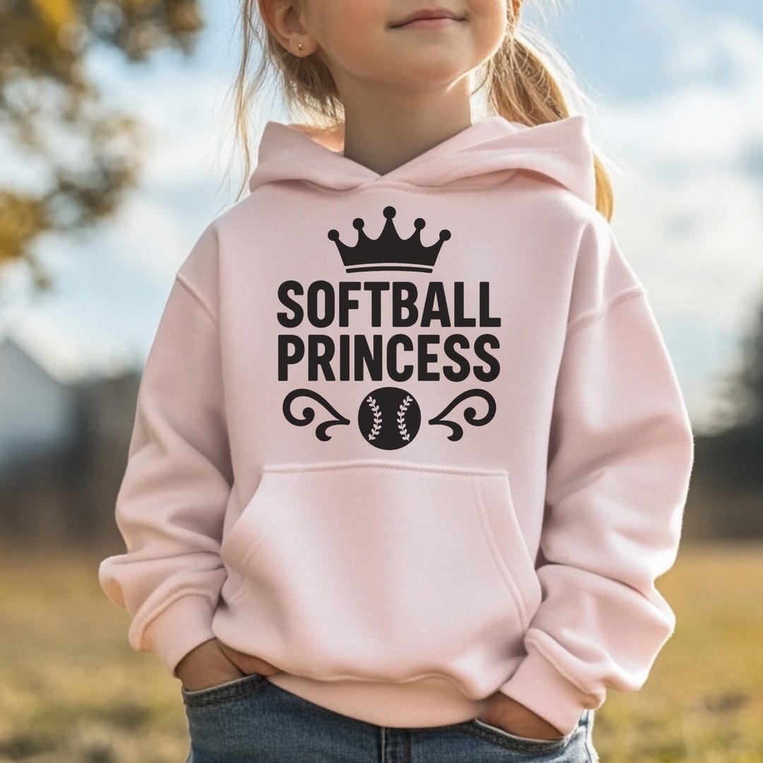 Girls Softball Princess Hoodie - Youth Softball Sweatshirt - Gift for ...