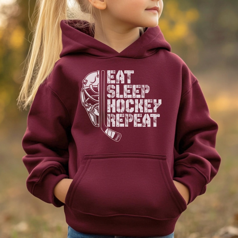 Youth Hockey Hoodie "eat Sleep Hockey Repeat" - Kids Ice Hockey ...