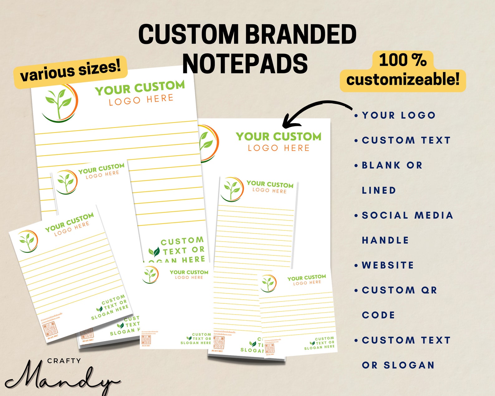 Custom Branded Logo Notepad - Lined Notepad - Memo Pad - Corporate ...
