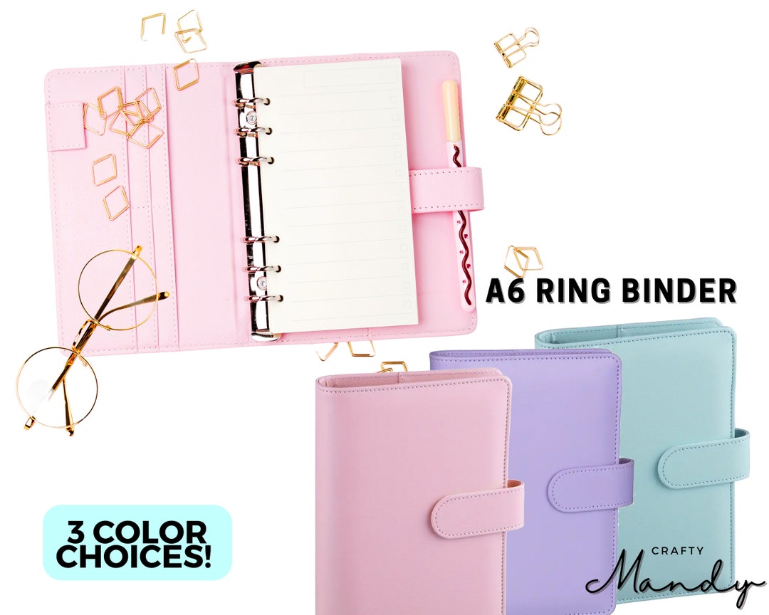 A6 Soft Faux Leather Ring Binder, 6 Ring Planner, Leaf Binder ...