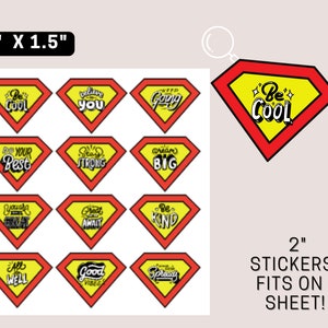 12 Pc Set SUPERHERO Kids Positivity Reward Stickers | Kids Stickers ...