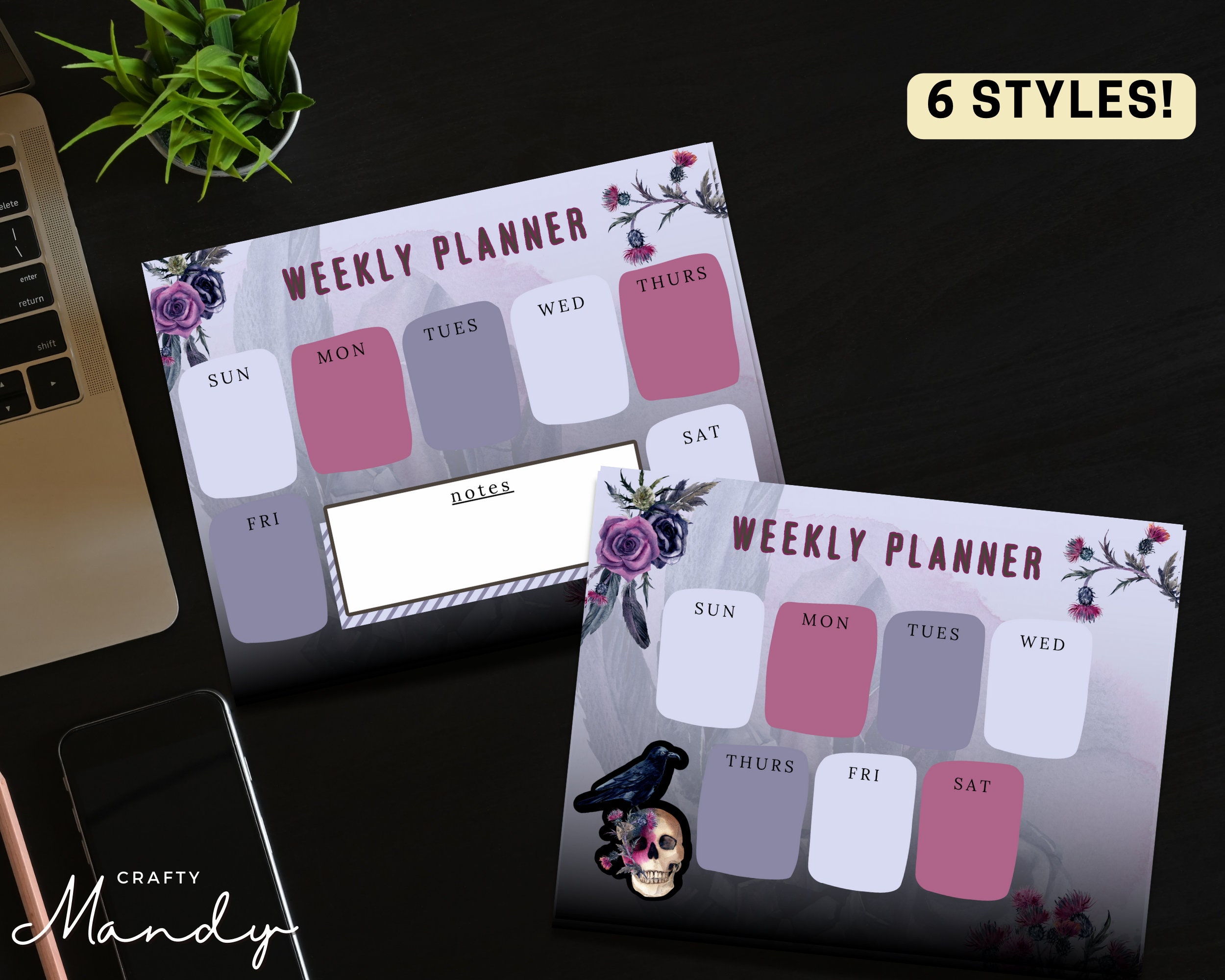 Mystical Skulls & Thistles Weekly Planner- Tear Away Notepad - Memo Pad ...