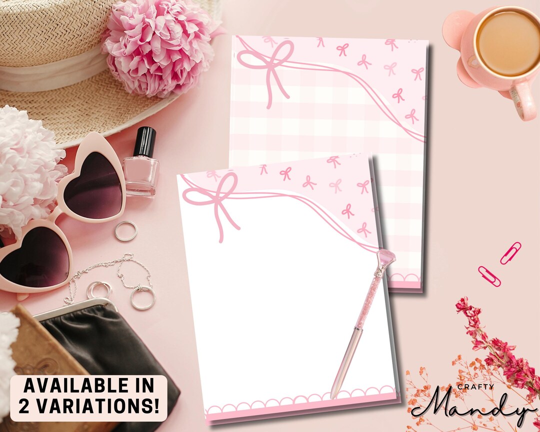 Pink Bows & Gingham - Tear Away Notepad - Cute Girl Aesthetic - Memo ...