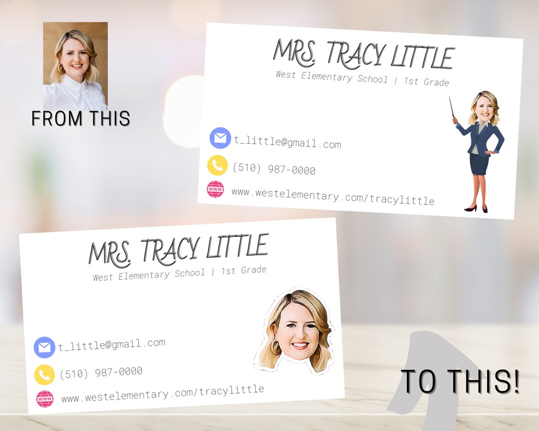 TEACHER Personalized Business Information Cards | Cartoon Teacher ...