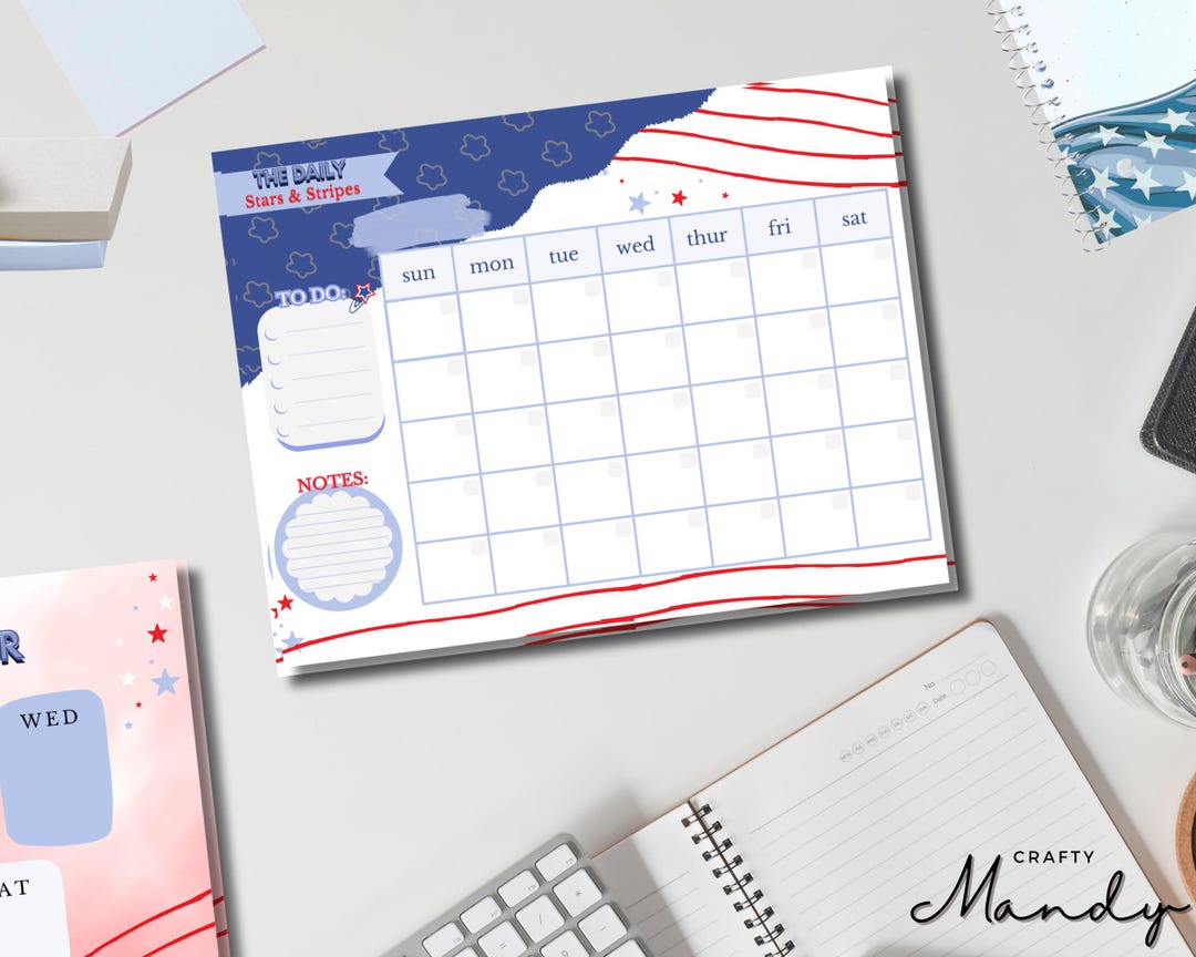 Stars and Stripes MONTHLY Planner - Tear Away Notepad - Memo Pad - USA ...