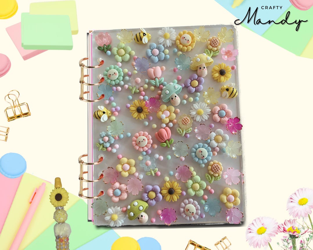 Honey Bloom Acrylic Binder – Kawaii Pastel Binder With Flowers, Cute ...