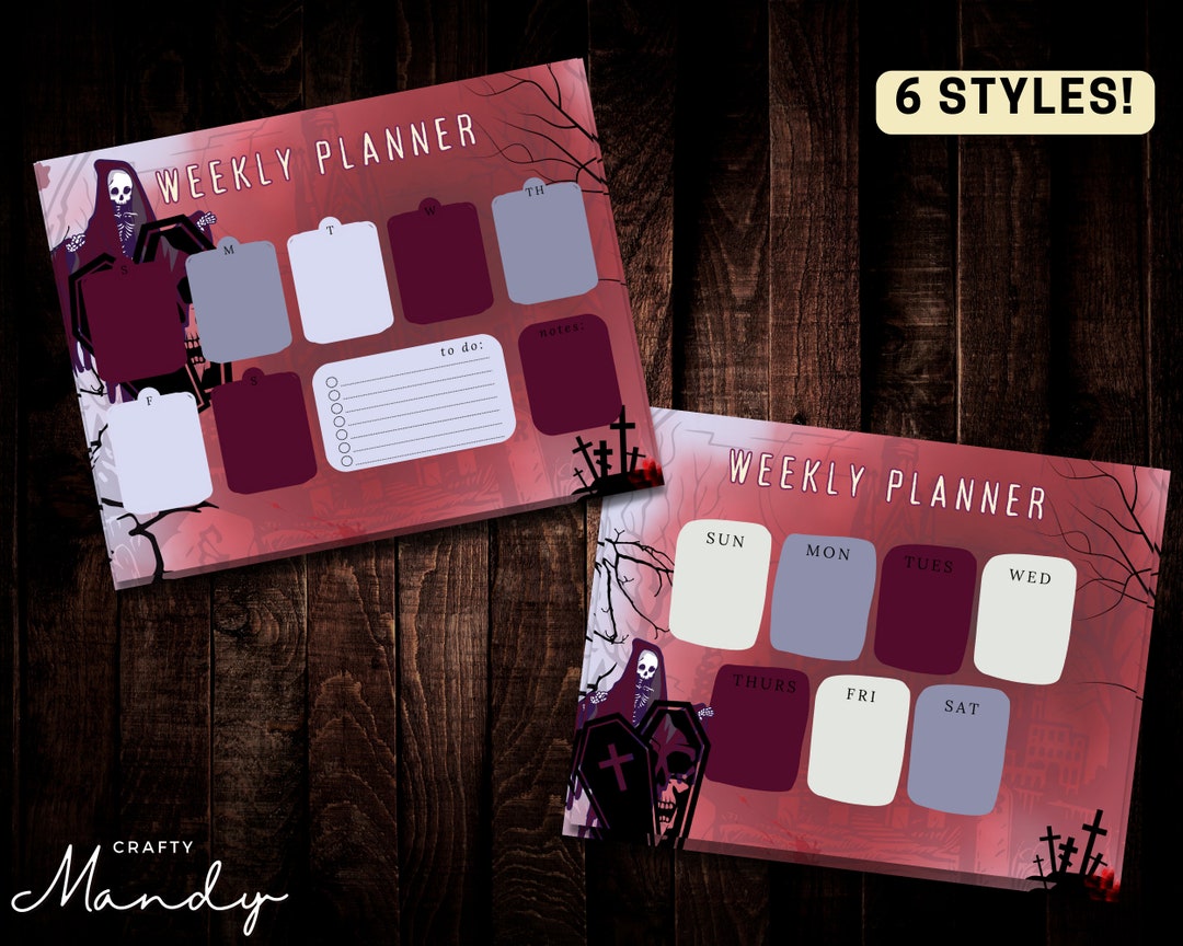 Spooky Skeleton Weekly Planner- Tear Away Notepad - Memo Pad - Weekly ...