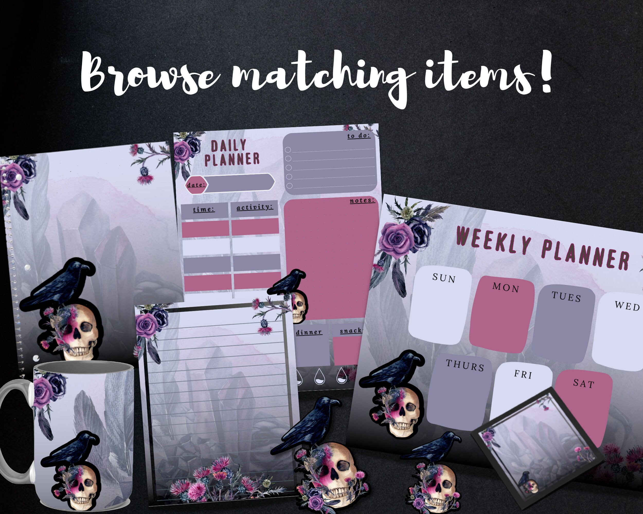 Mystical Skulls & Thistles Weekly Planner- Tear Away Notepad - Memo Pad ...