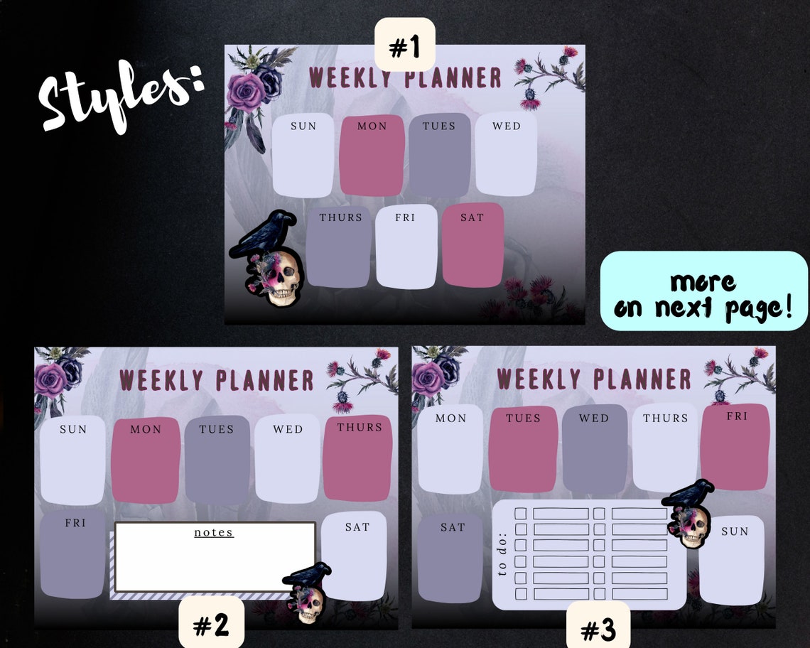 Mystical Skulls & Thistles Weekly Planner- Tear Away Notepad - Memo Pad ...