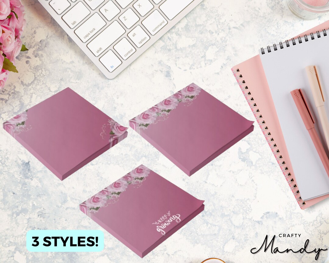 Pink Roses Sticky Notes | BLANK or LINED | Sticky Notes | Post-it Notes ...