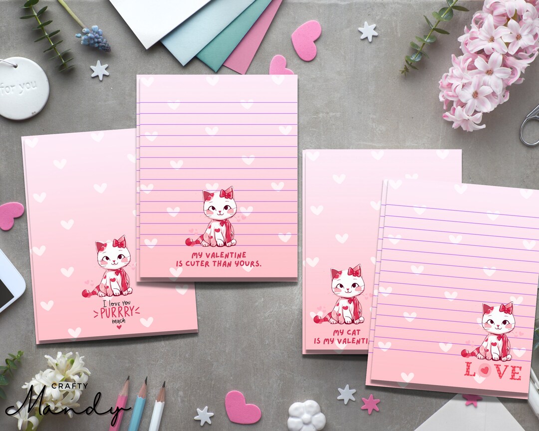 Cute Valentine's Cat Notepad - Tear Away Notepad - Valentine's - Memo ...