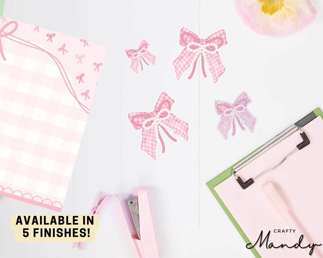 Pink Bows & Gingham Decal, Sticker Decal, Vinyl Decal, Coquette ...