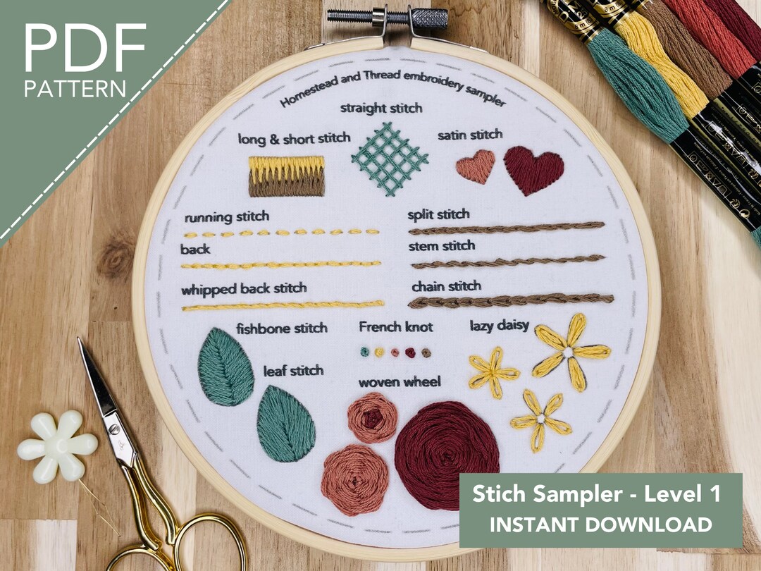 Hand Embroidery Stitch Sampler Pattern, PDF Pattern Instant Download ...
