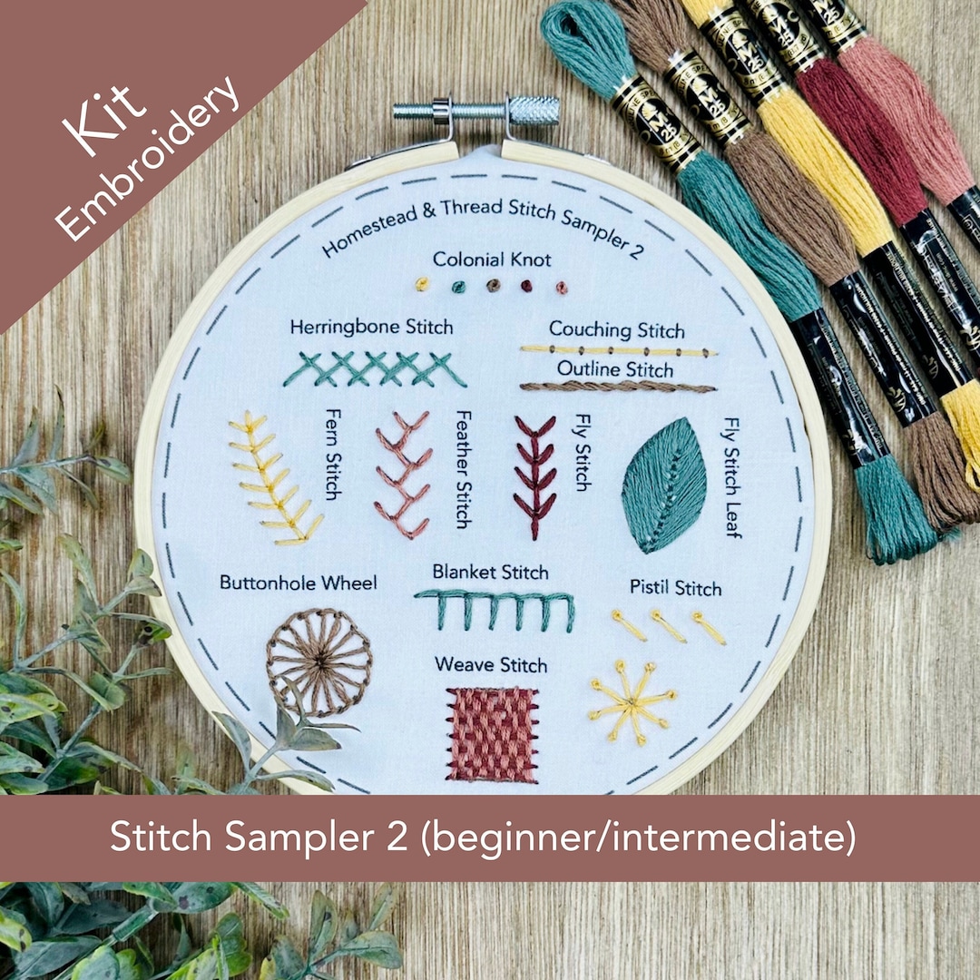 Hand Embroidery Sampler Pattern 2, Beginner Hand Embroidery Pattern ...