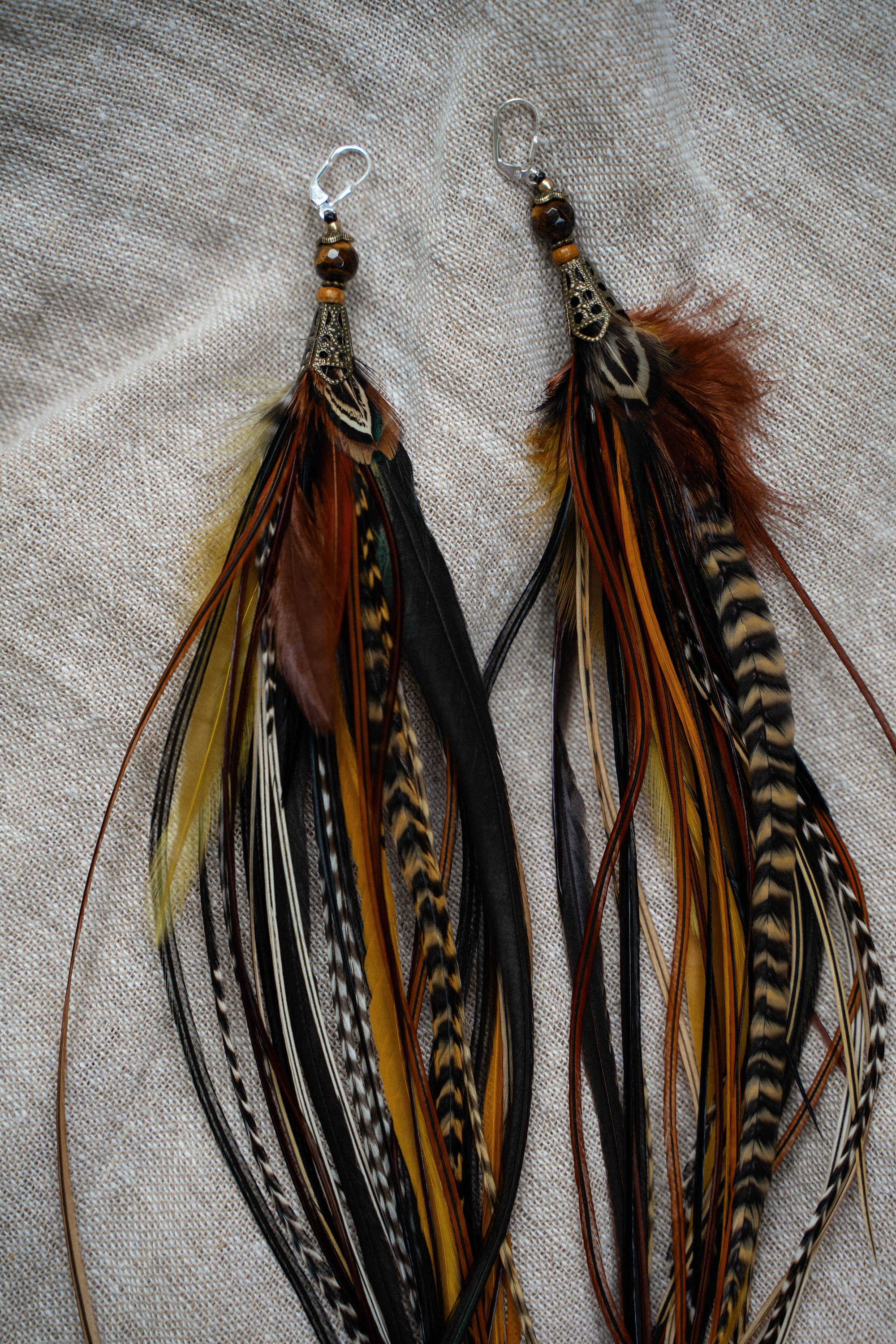 Long Feather Earrings Brown and Black. Natural Feather Earrings. Brown ...