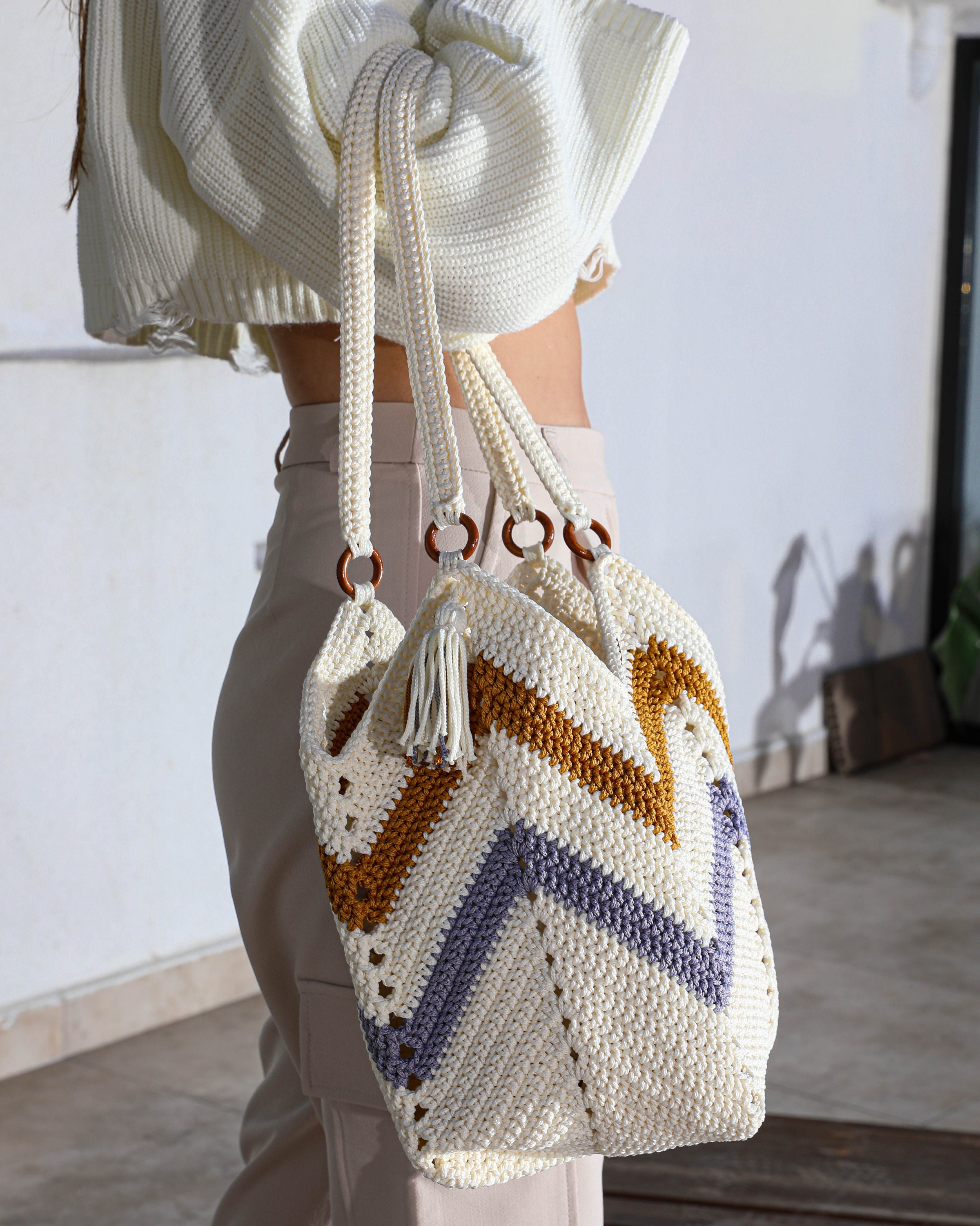 Handmade Knitting Bag ,trendy Crochet Shoulder Bag ,macrame Tote Bag ...