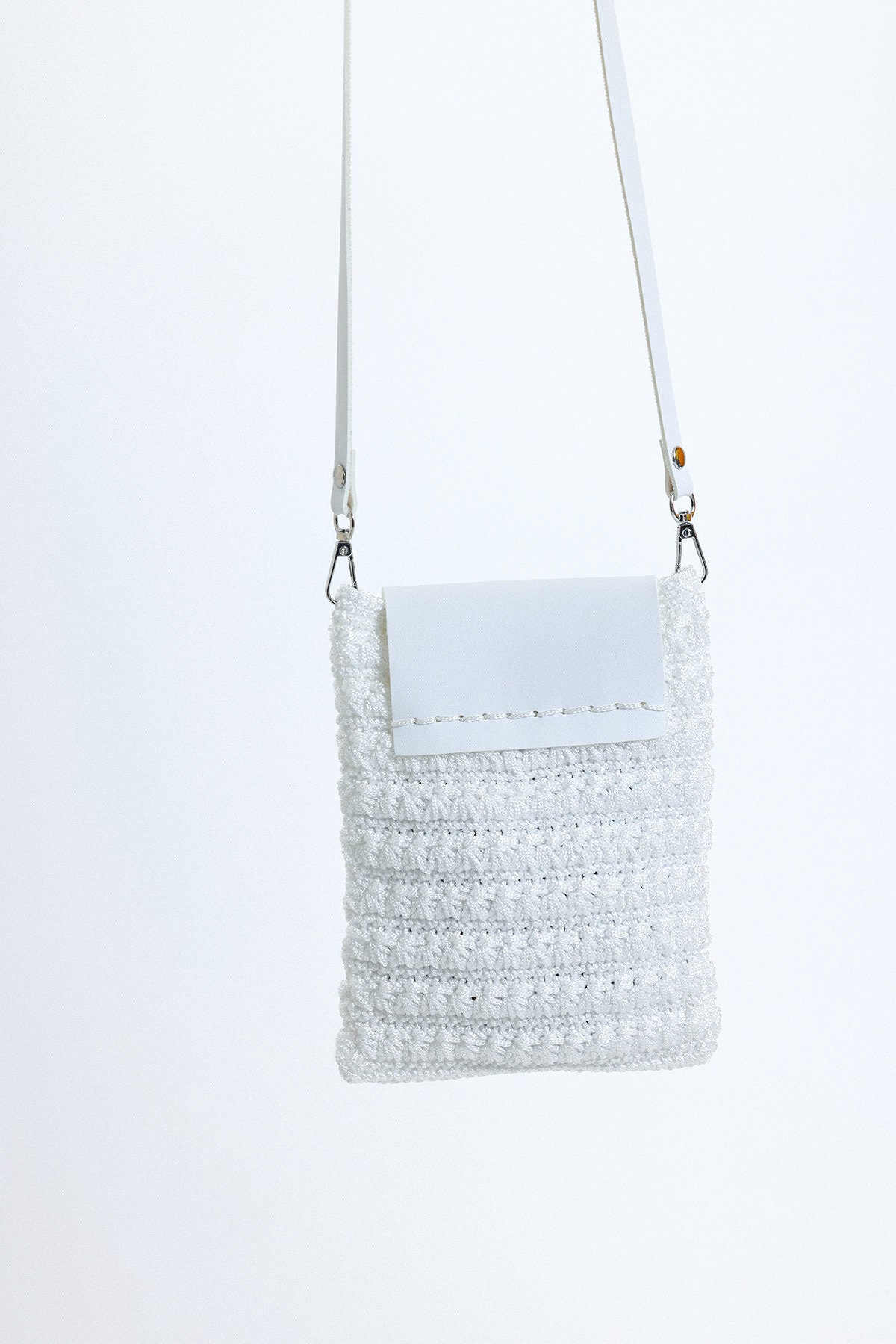 White Crochet Crossbody Bag,knitted Small Bag With Leather Straps ...