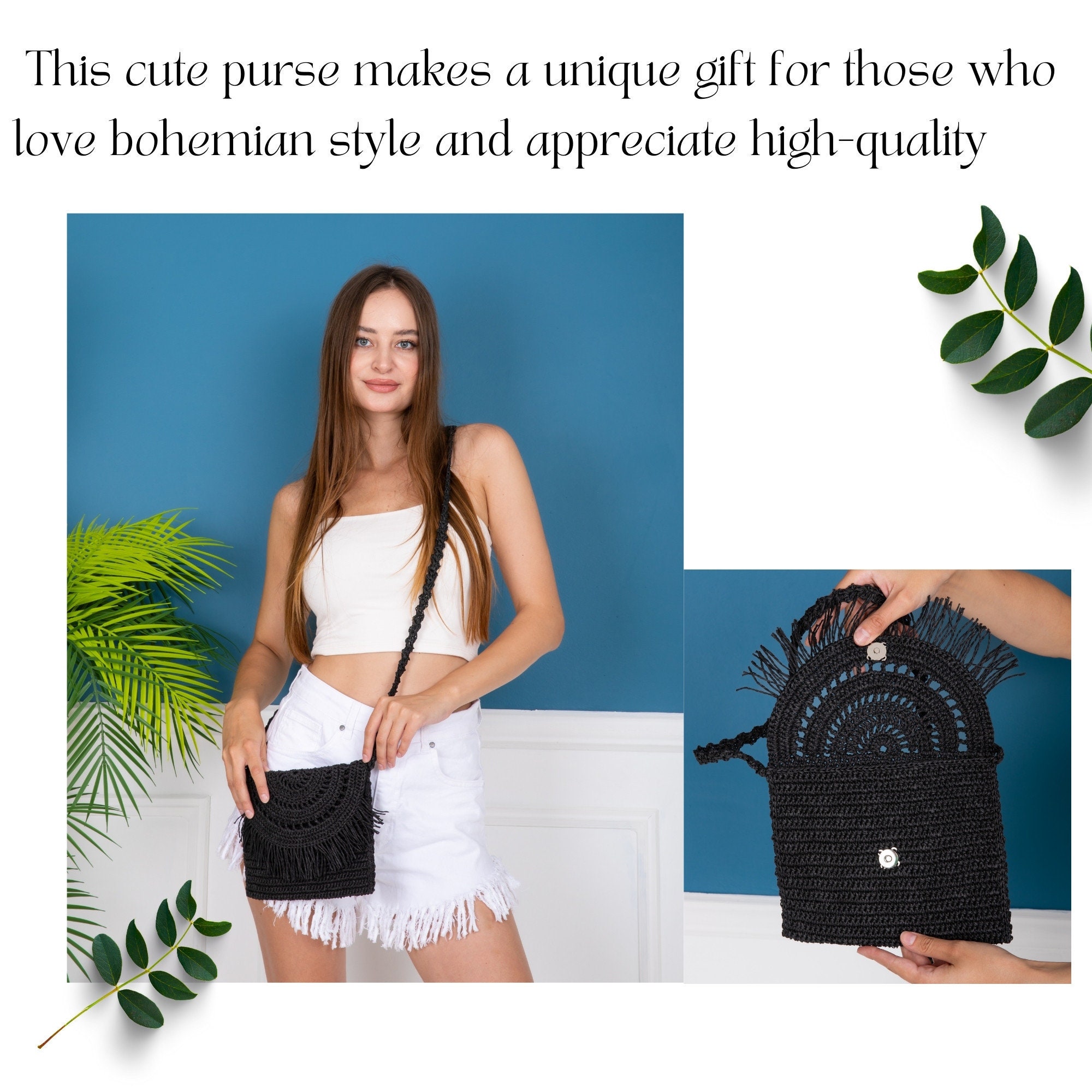 Black Raffia Crossbody Wallet Purse for Women,black Straw Clutch With ...