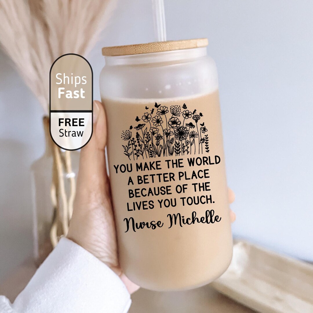 Personalized Nurse Glass Cup, Nurse Ice Coffee Cup, Nurse Appreciation ...