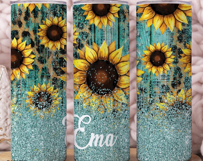 Personalized Teal Sunflower Tumbler Sunflower Tumbler Cup Teal ...